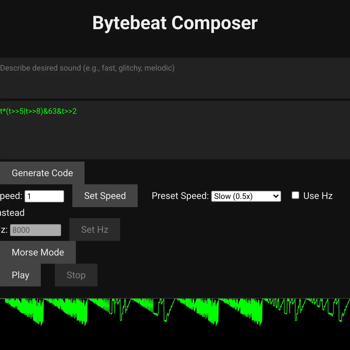 Bytebeat Composer AND Morse Code Translator