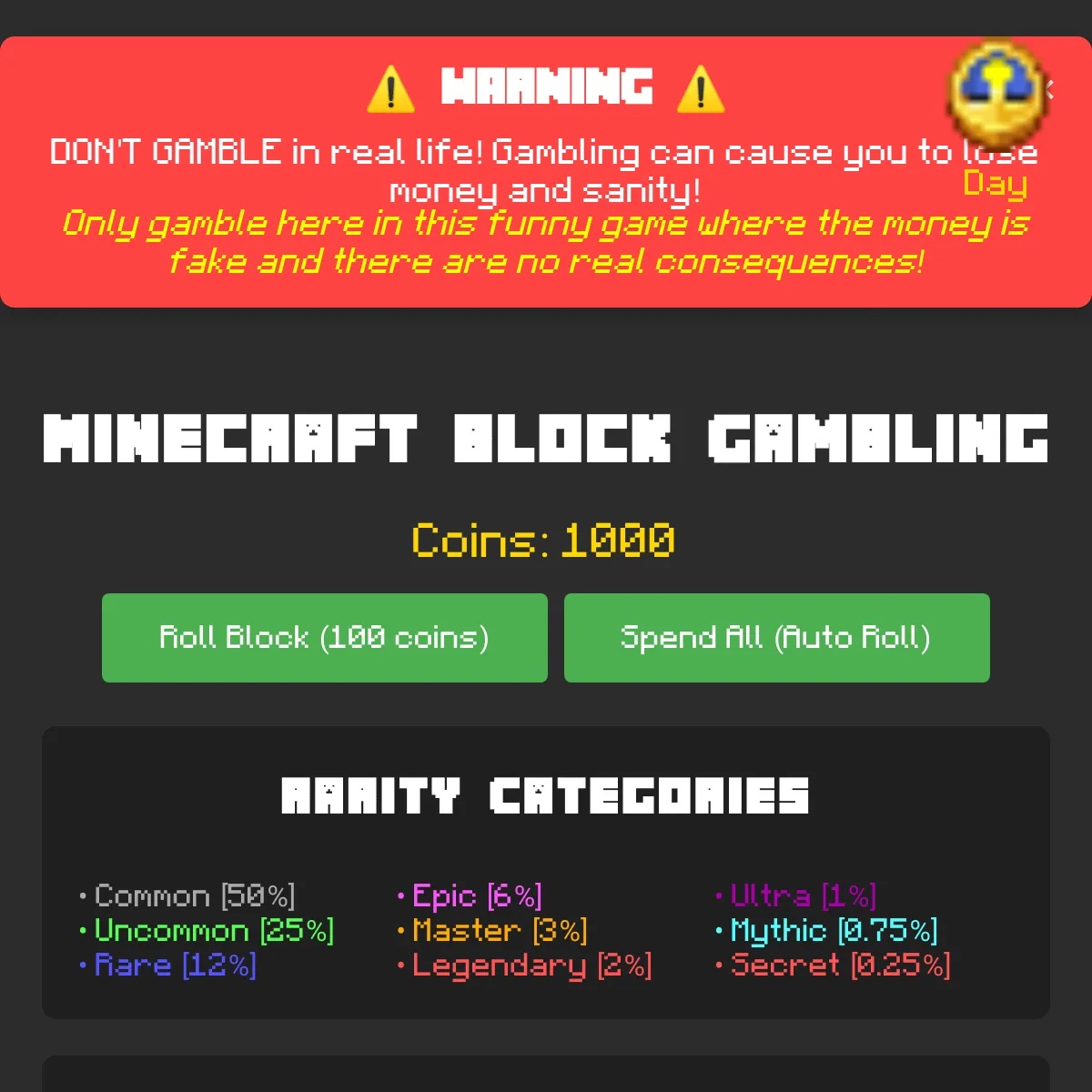 Minecraft Block Gambling