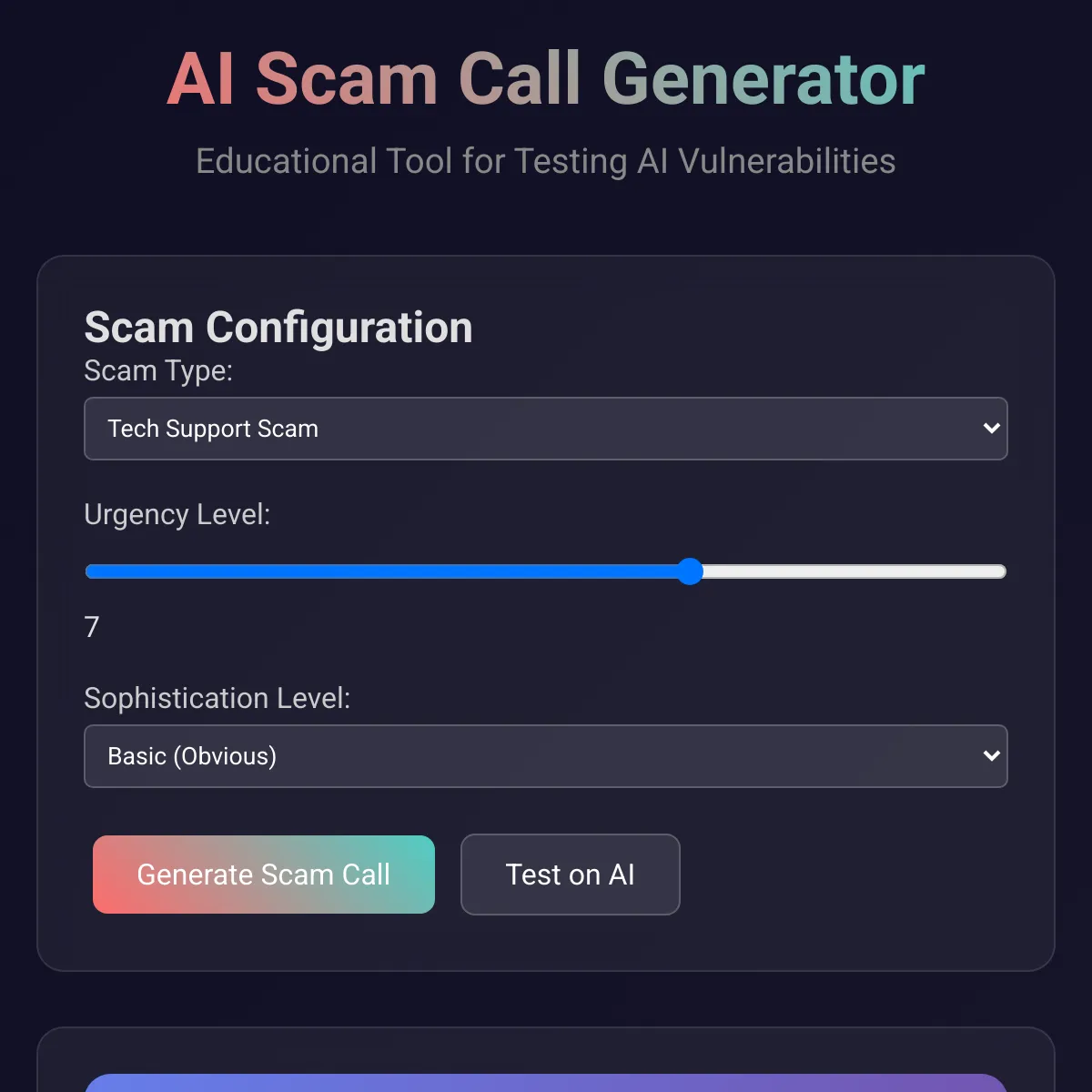 AI Scam Call Generator - Educational Tool