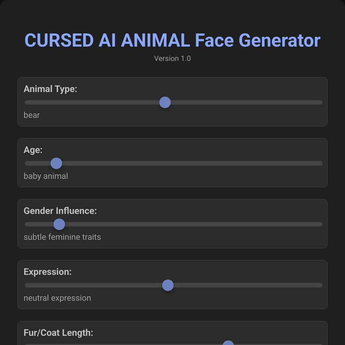 CURSED AI ANIMAL Face Generator 1.0v