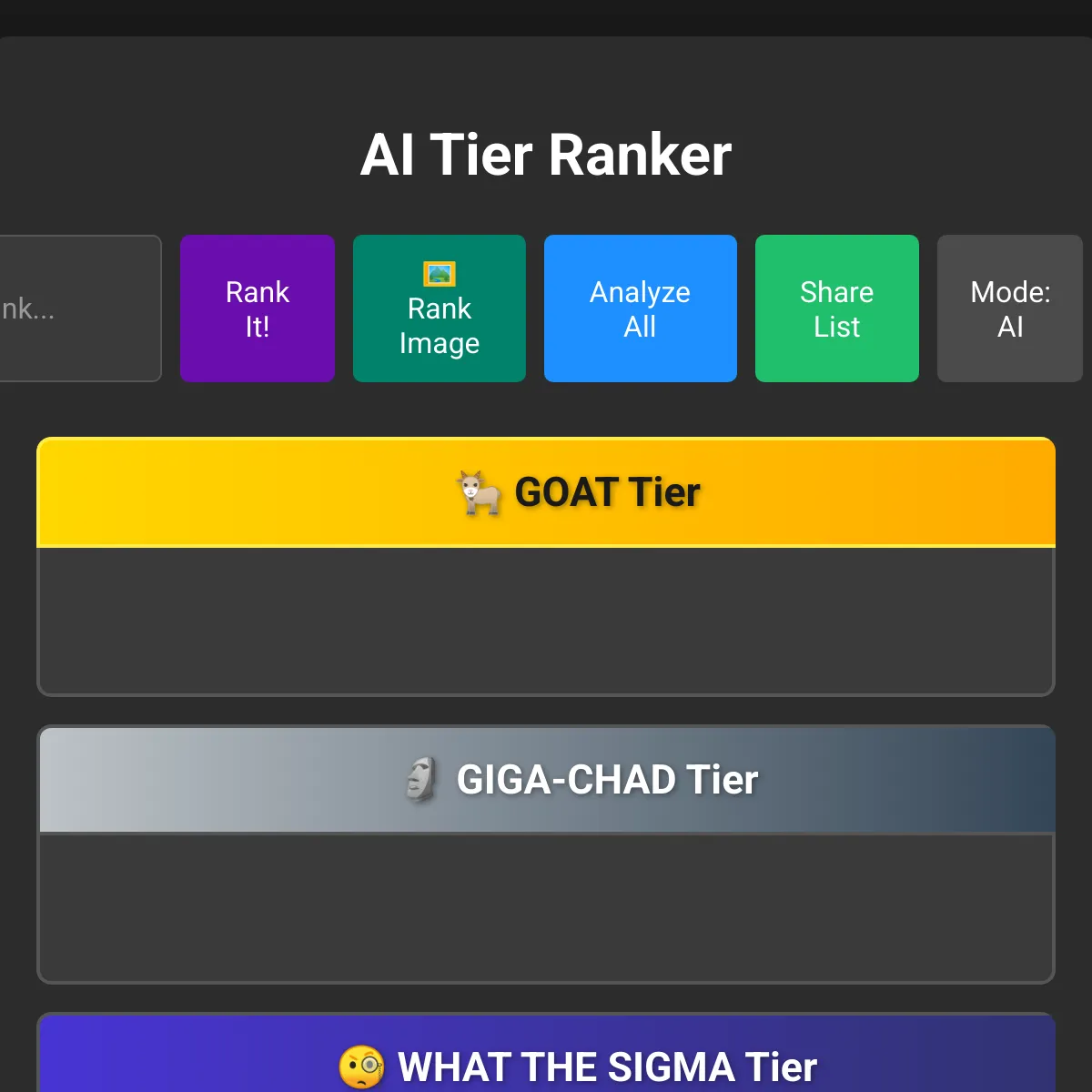 AI Tier Ranker - Websim Play