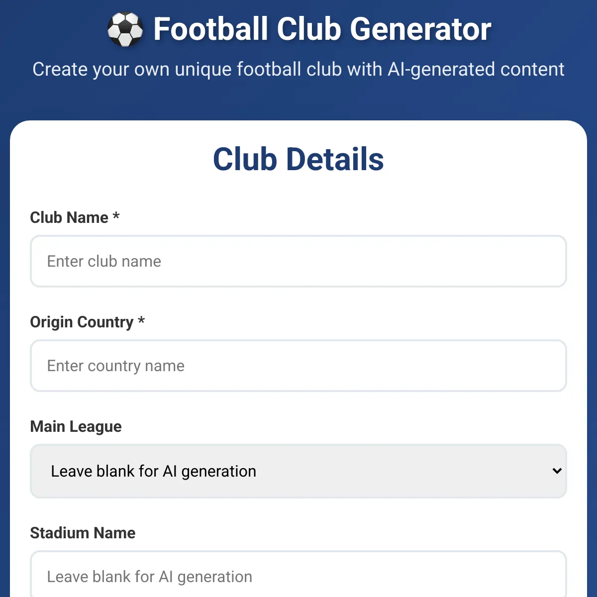 Football Club Generator