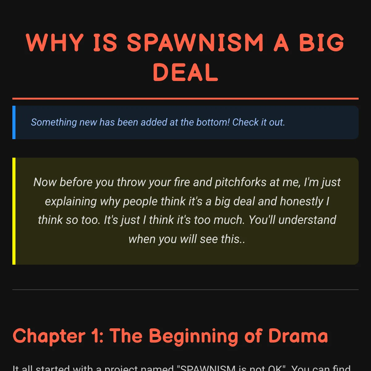 WHY IS SPAWNISM A BIG DEAL - please listen to what I have to say. (updated)