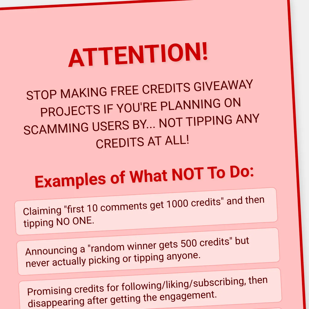 psa about credit giveaway projects in the future