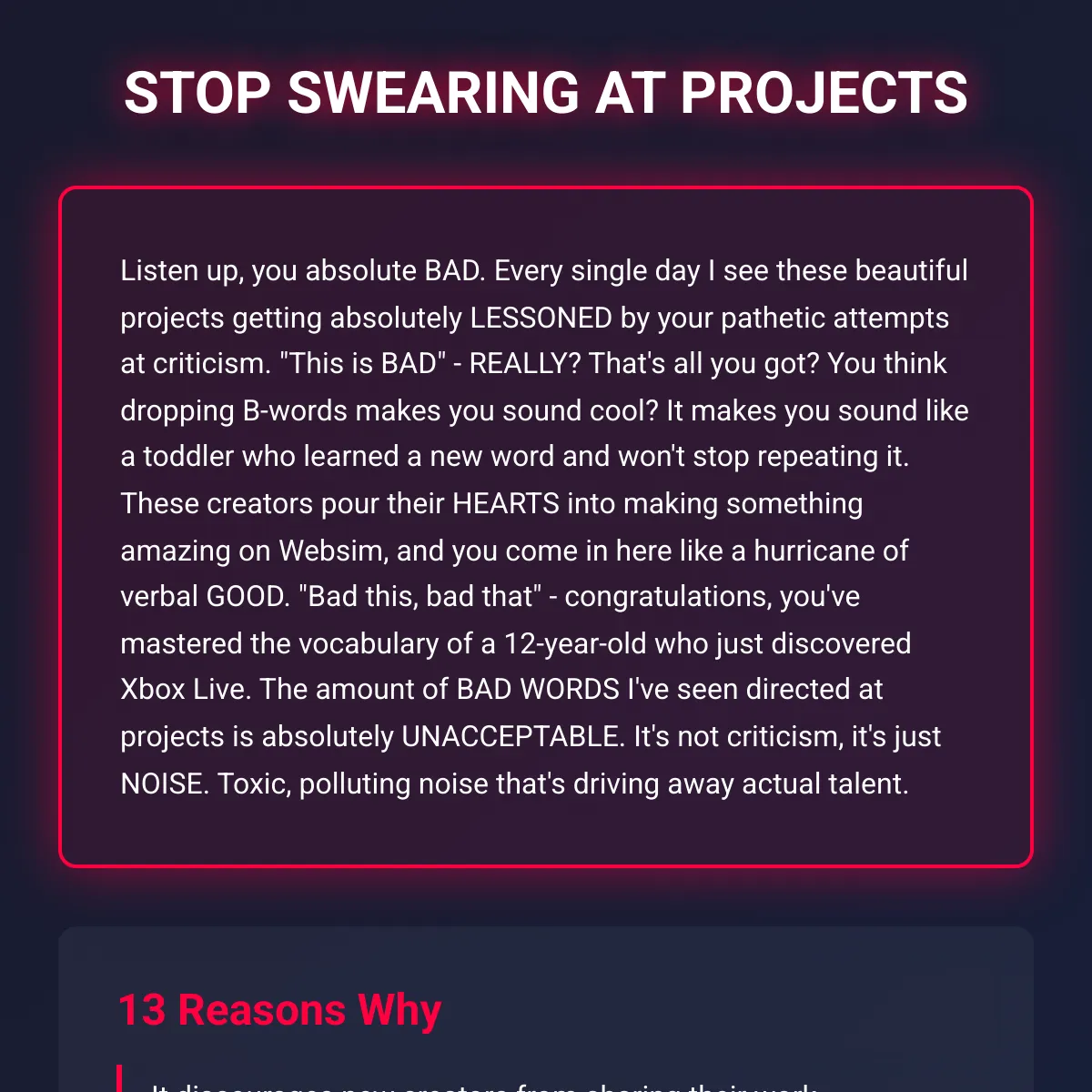Websim - Stop Swearing at Projects