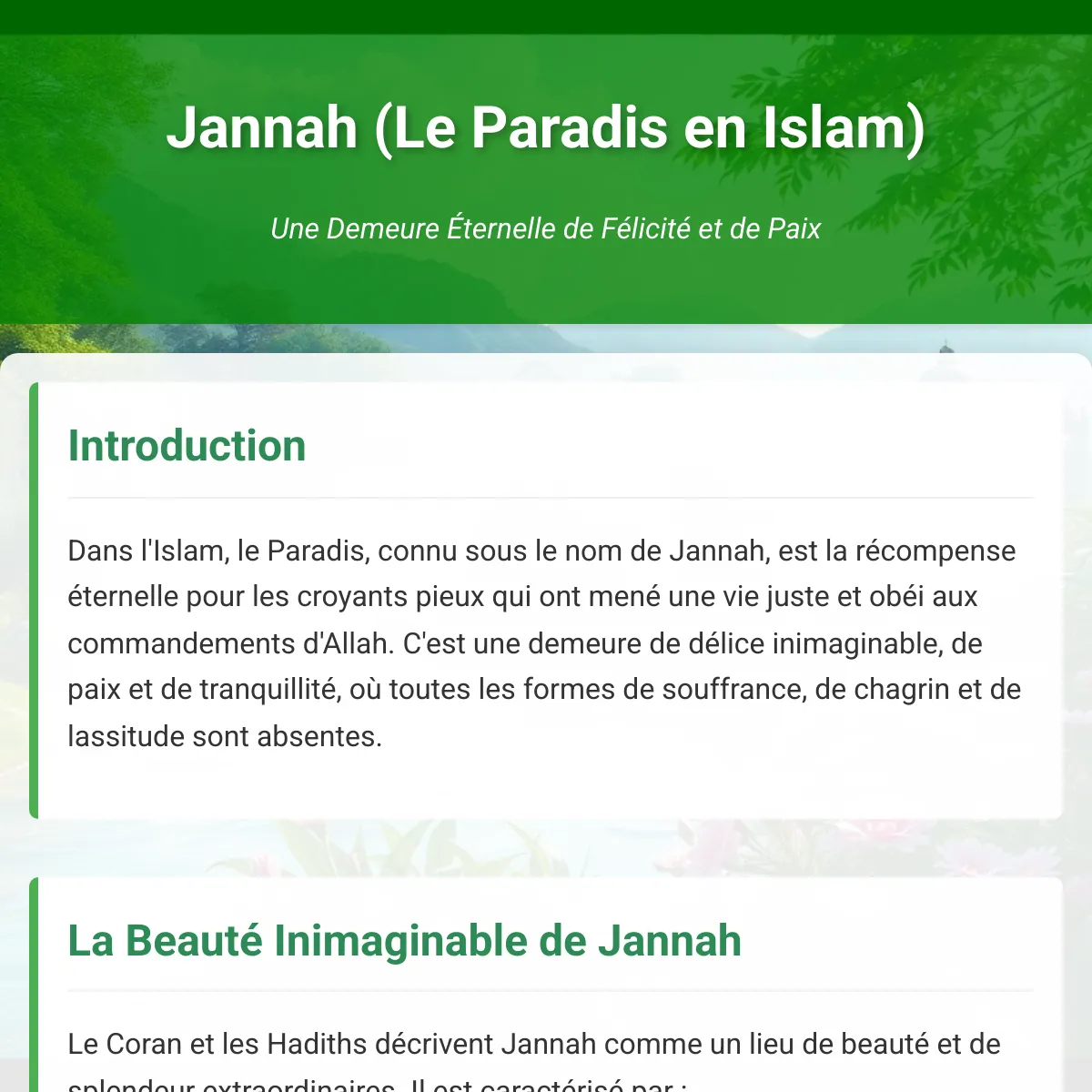 Jannah (Le Paradis en Islam)
