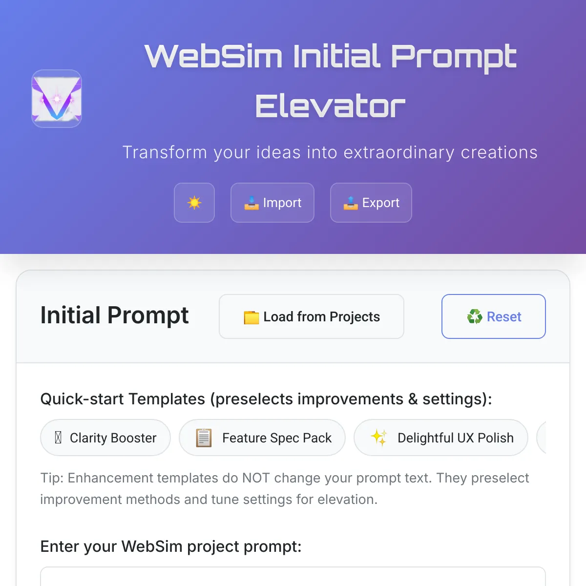 WIPE - WebSim Initial Prompt Elevator