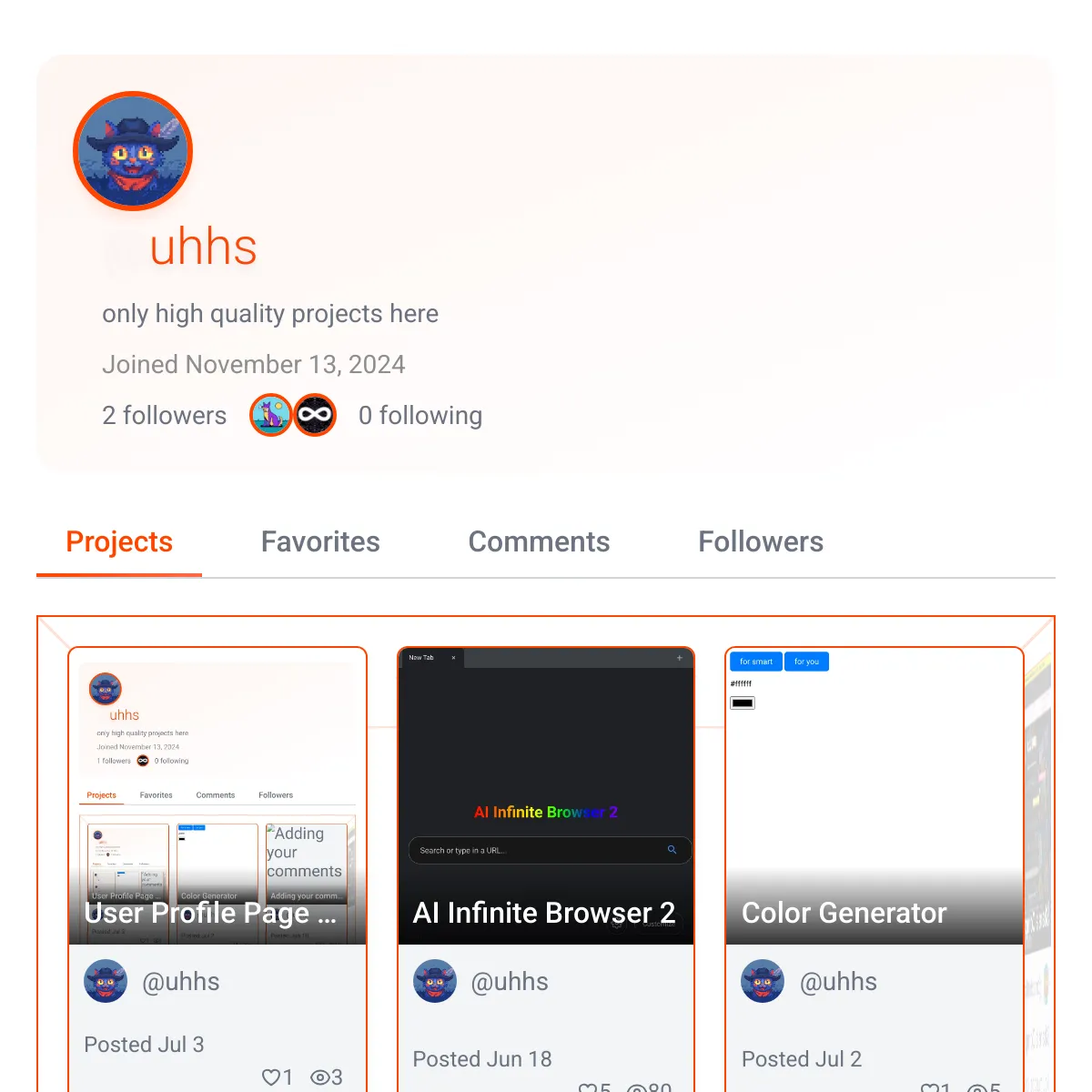 User Profile Page on Websim