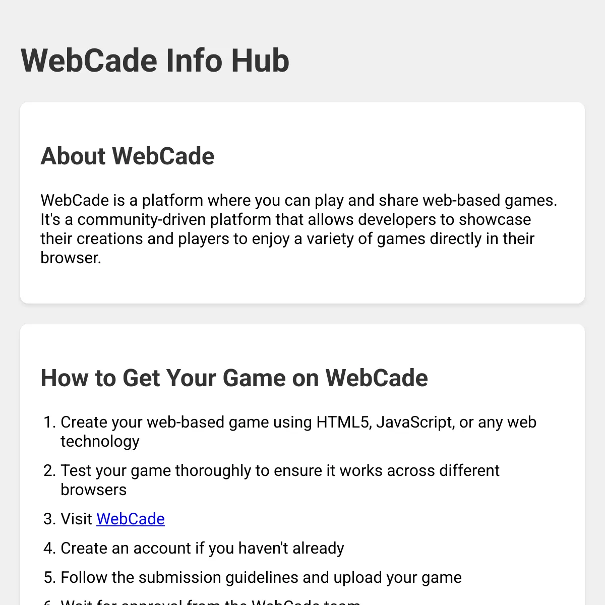 Webcade official page