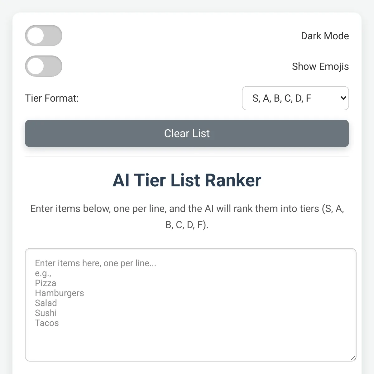 AI Tier List Ranker