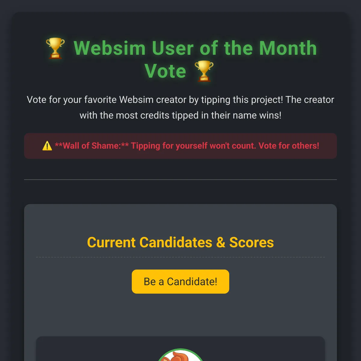 Websim User of the Month Vote