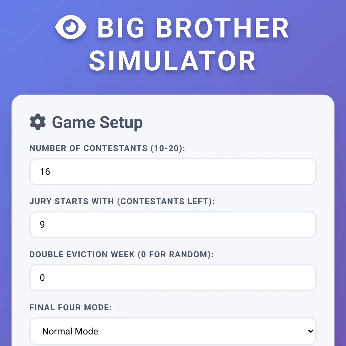 Big Brother Reality Show Simulator