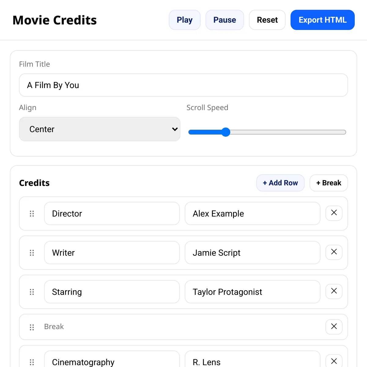 Movie Credits Builder