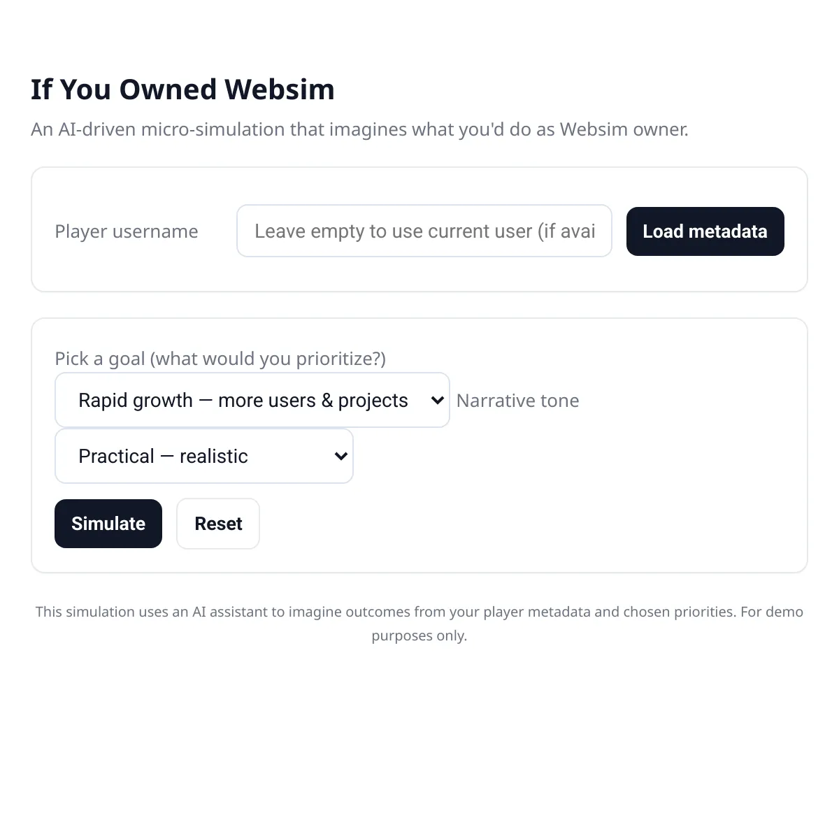 If You Owned Websim — Mini Simulation