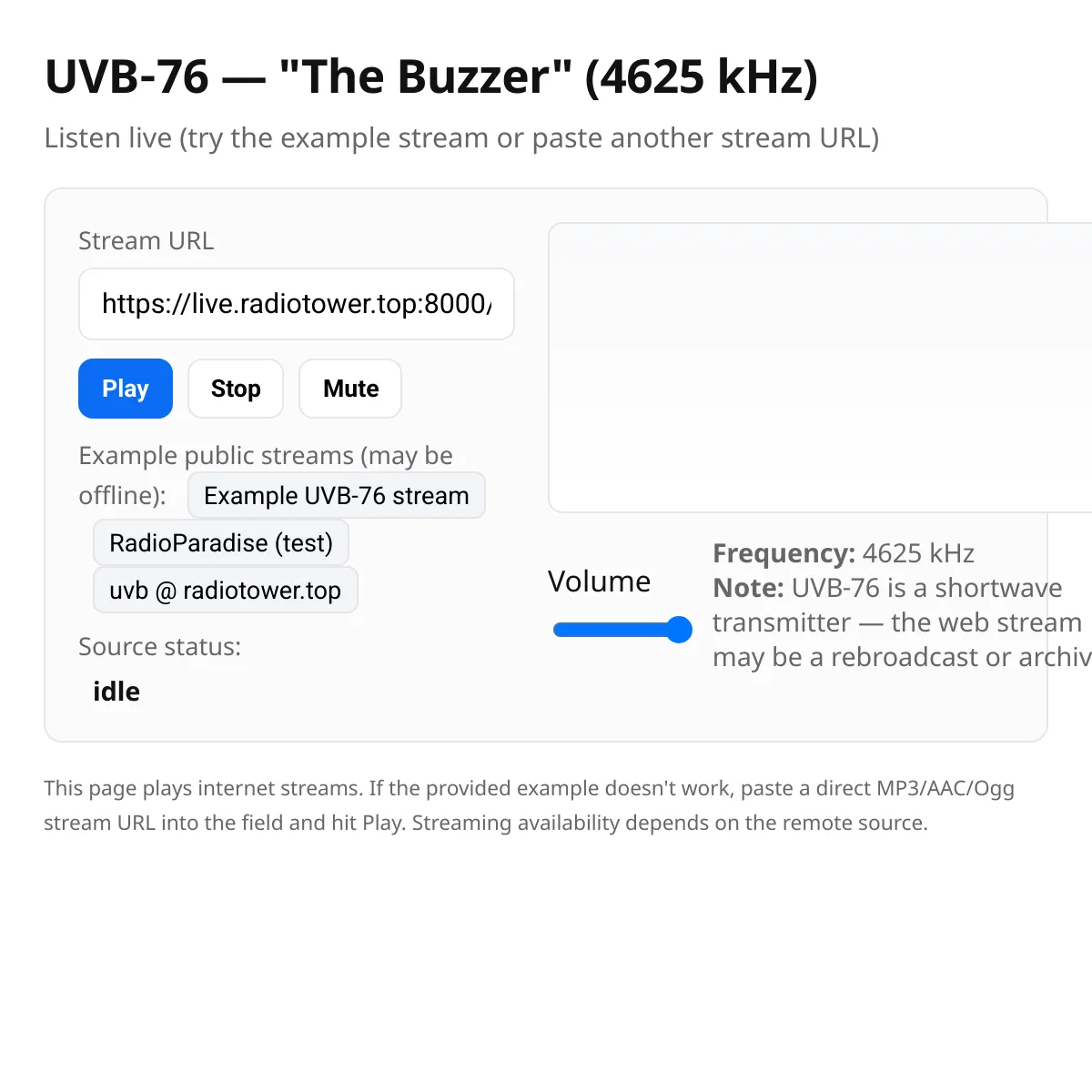 UVB-76 (The Buzzer) — 4625 kHz — Live Player