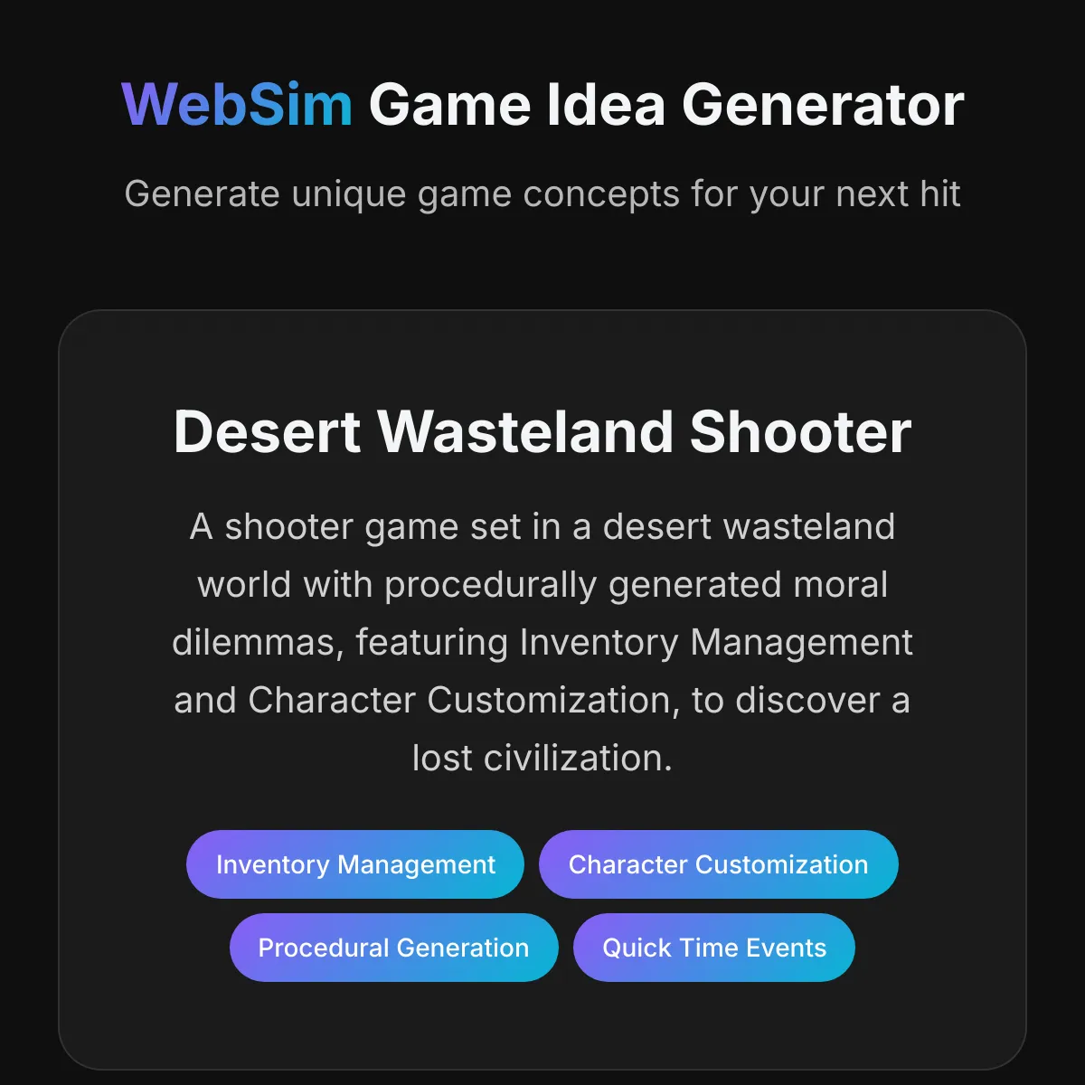 Websim Game Idea Generator