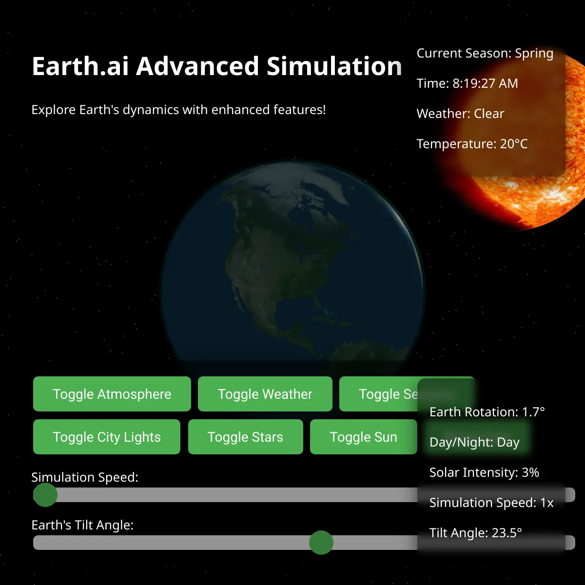 Earth.ai - Advanced Interactive Earth and Sun Simulation