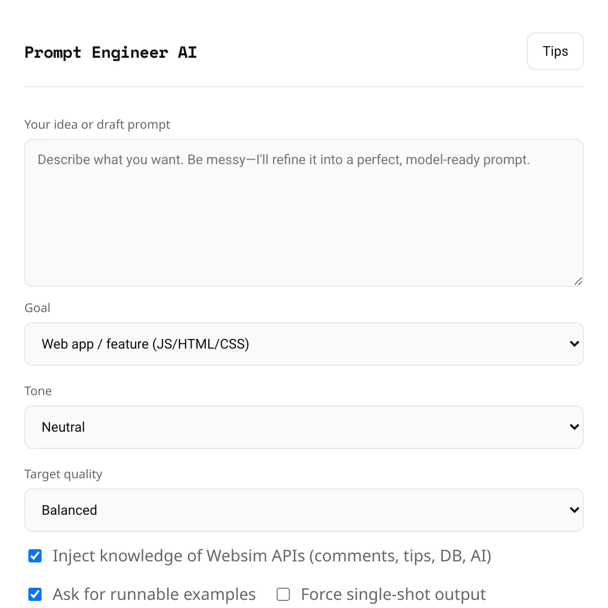 Websim Prompt Engineer AI