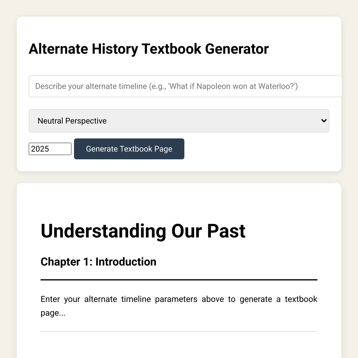 Alternate History Textbook Generator