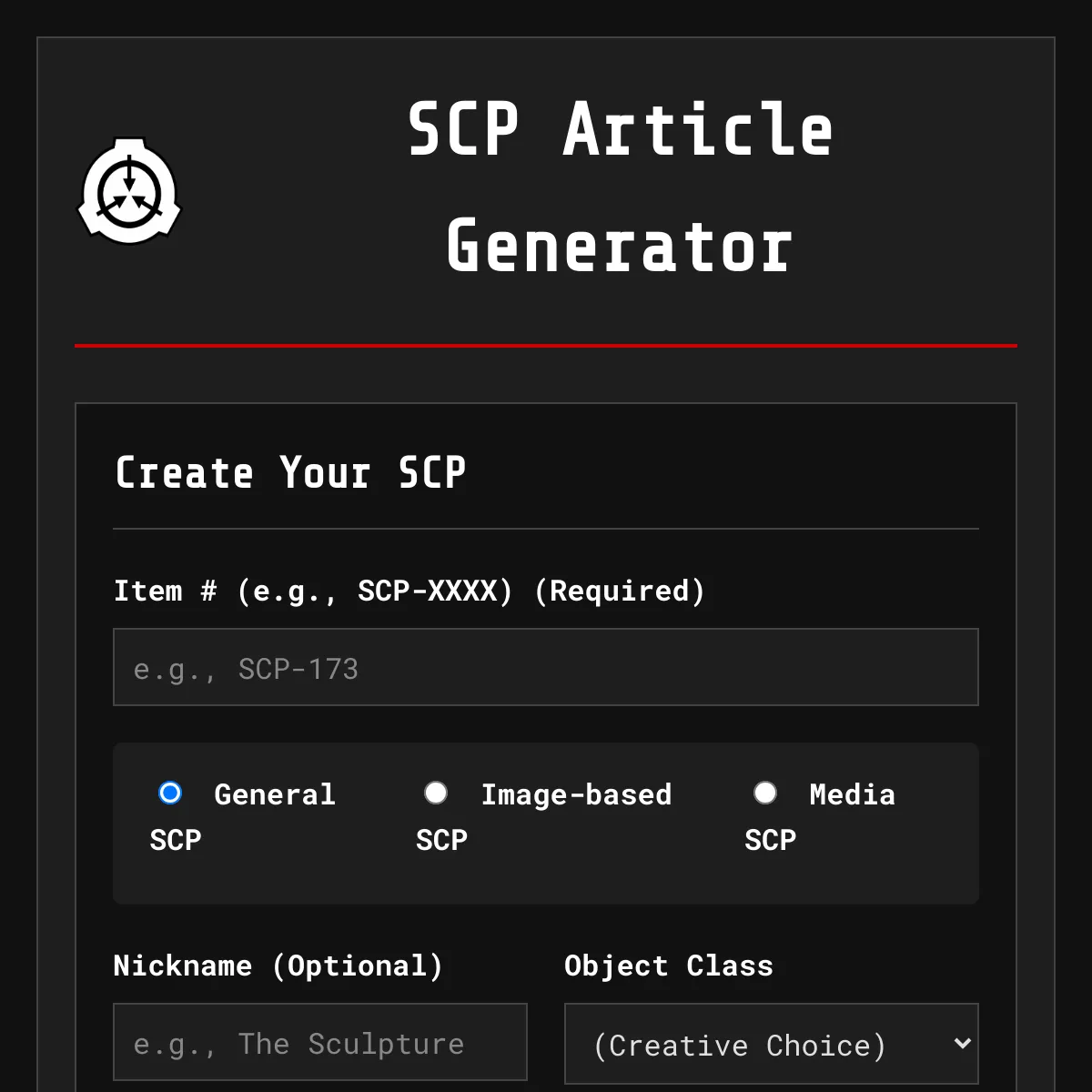 SCP Article Generator