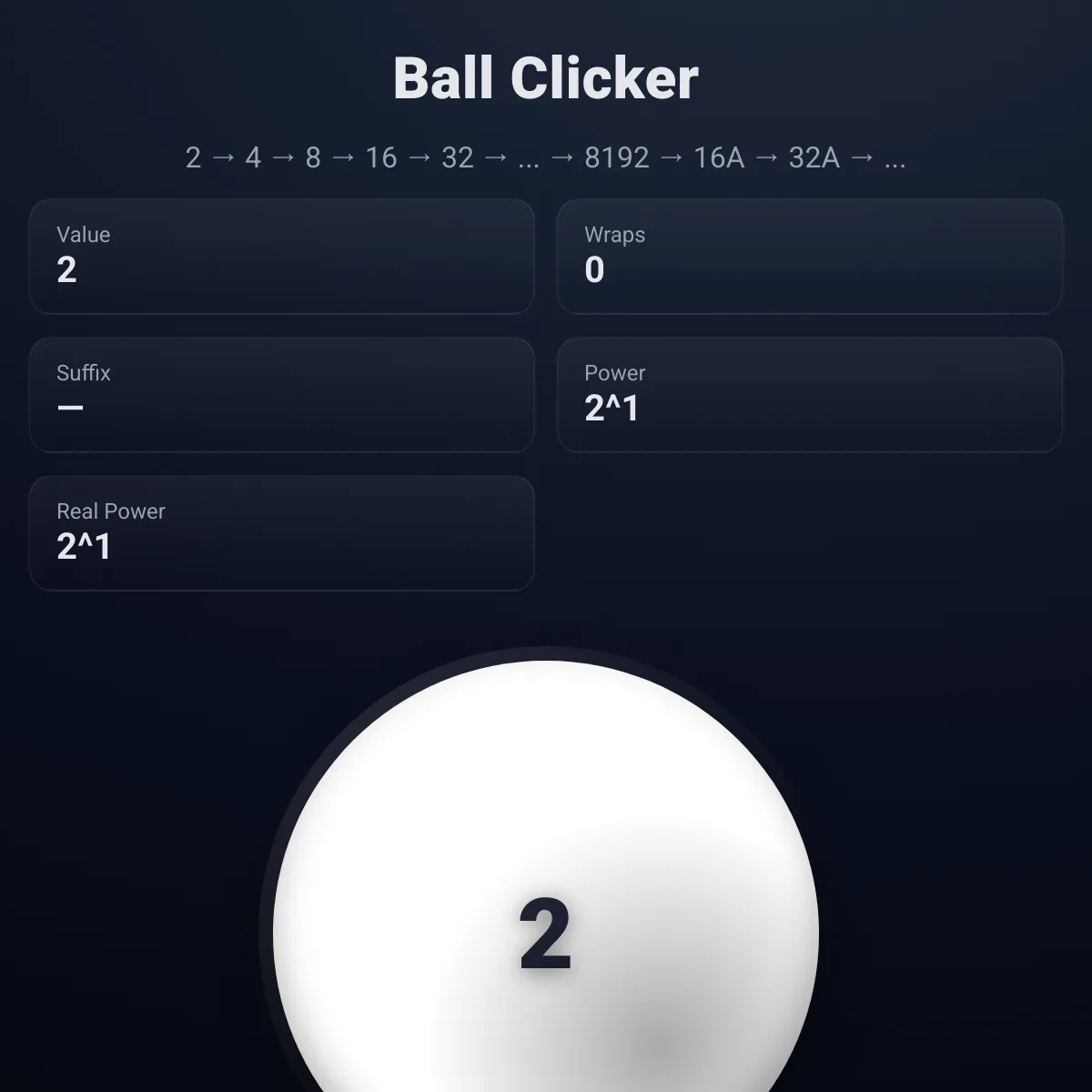 Ball Clicker — Powers of 2 with Alphabet Suffix