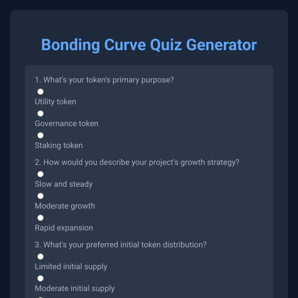 Bonding Curve Quiz Generator