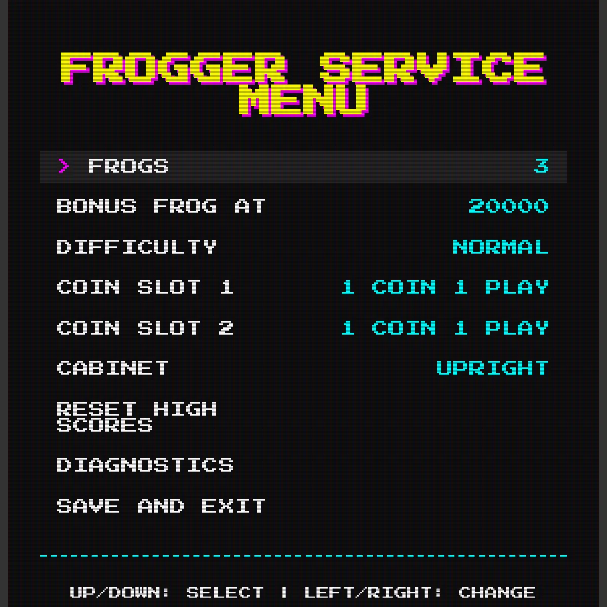 Frogger Service Menu