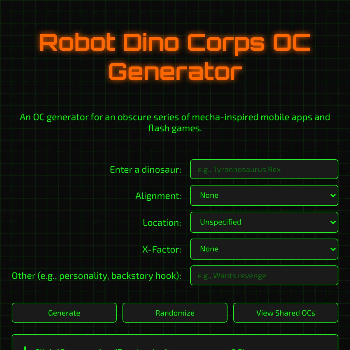 Robot Dino Corps OC Generator