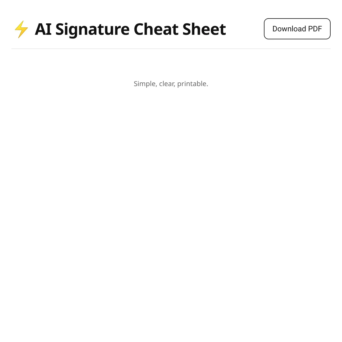 AI Signature Cheat Sheet