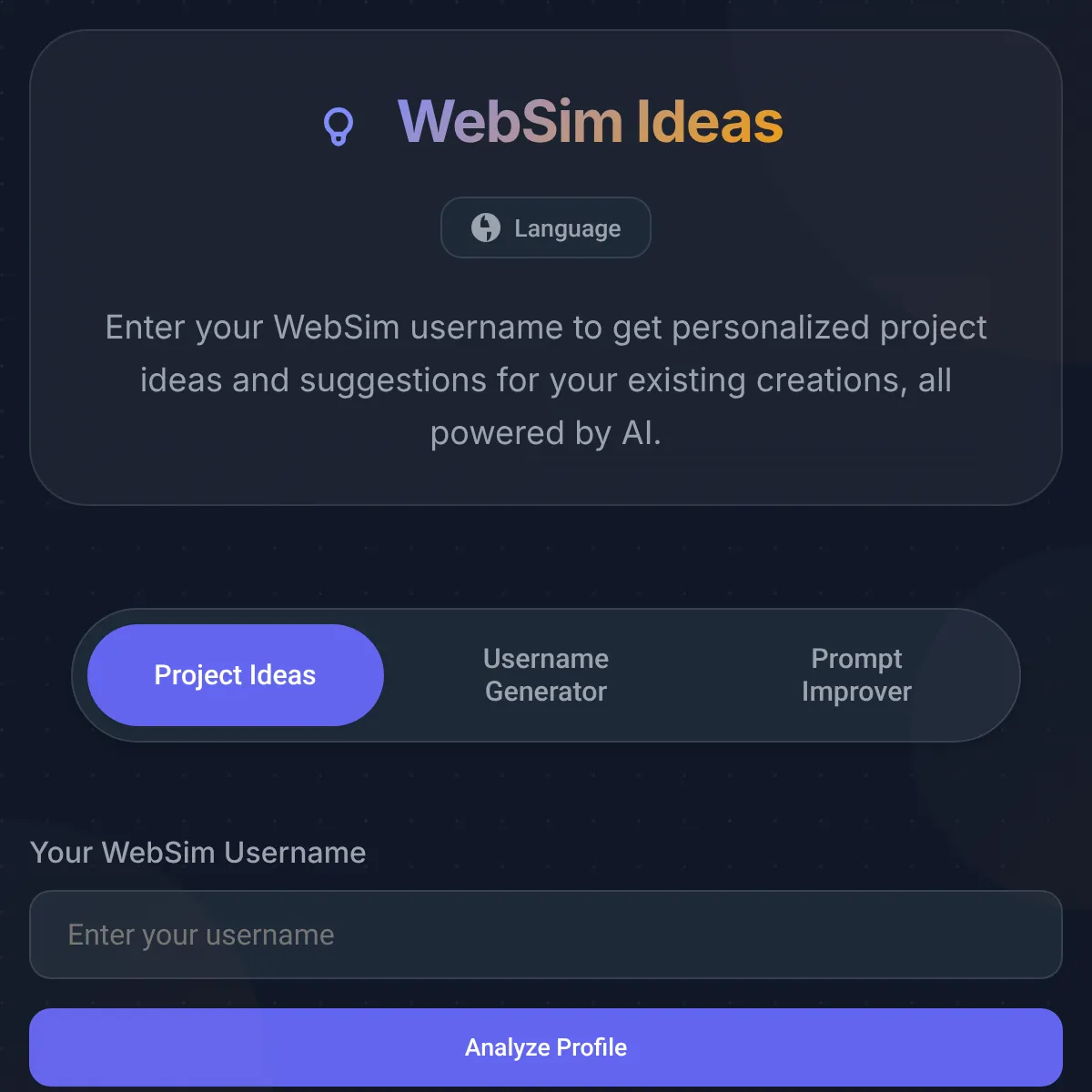 WebSim Project Ideas Generator