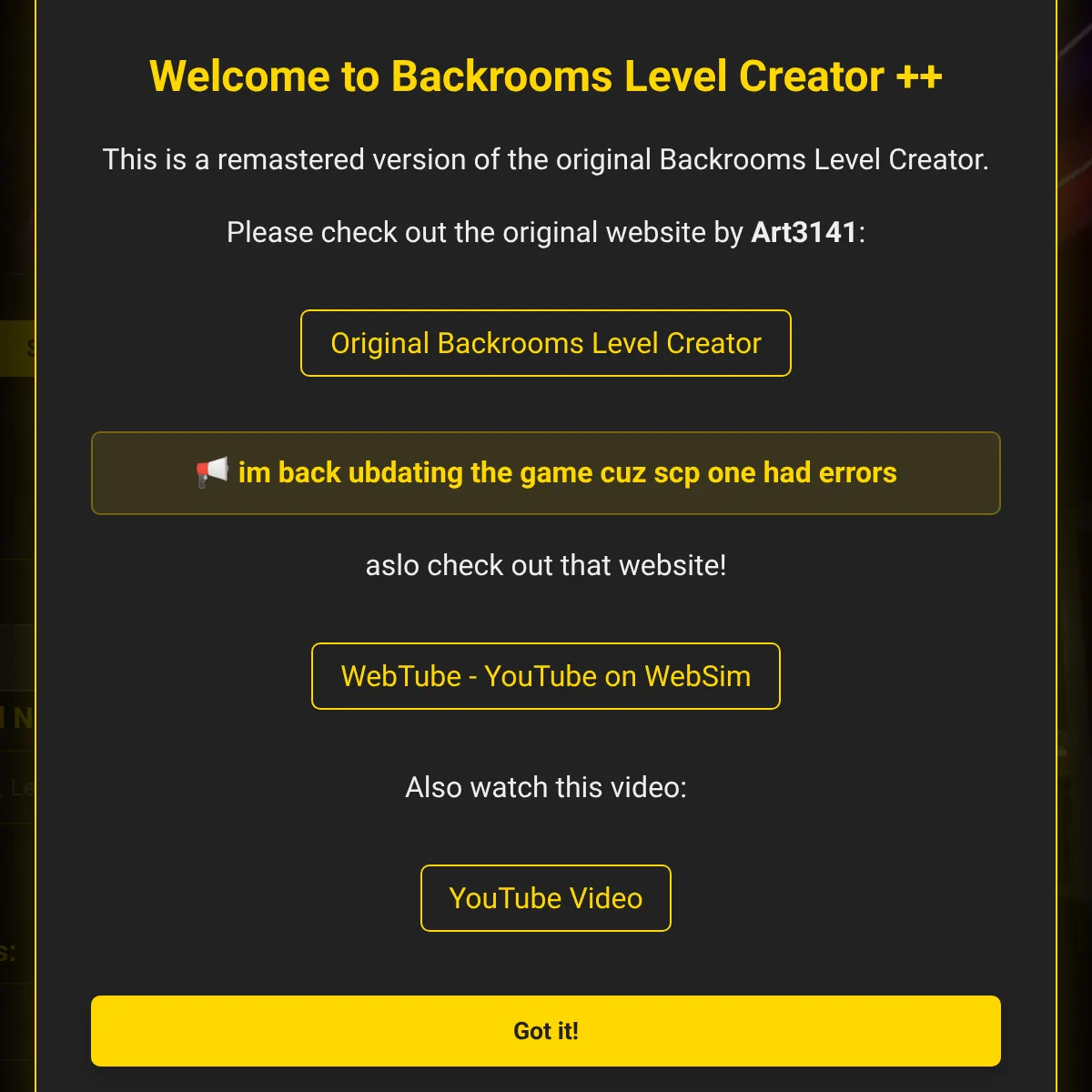 Backrooms Level Creator ++ but with 10+ more slots and publishing (every like+new ubdate aslo ...