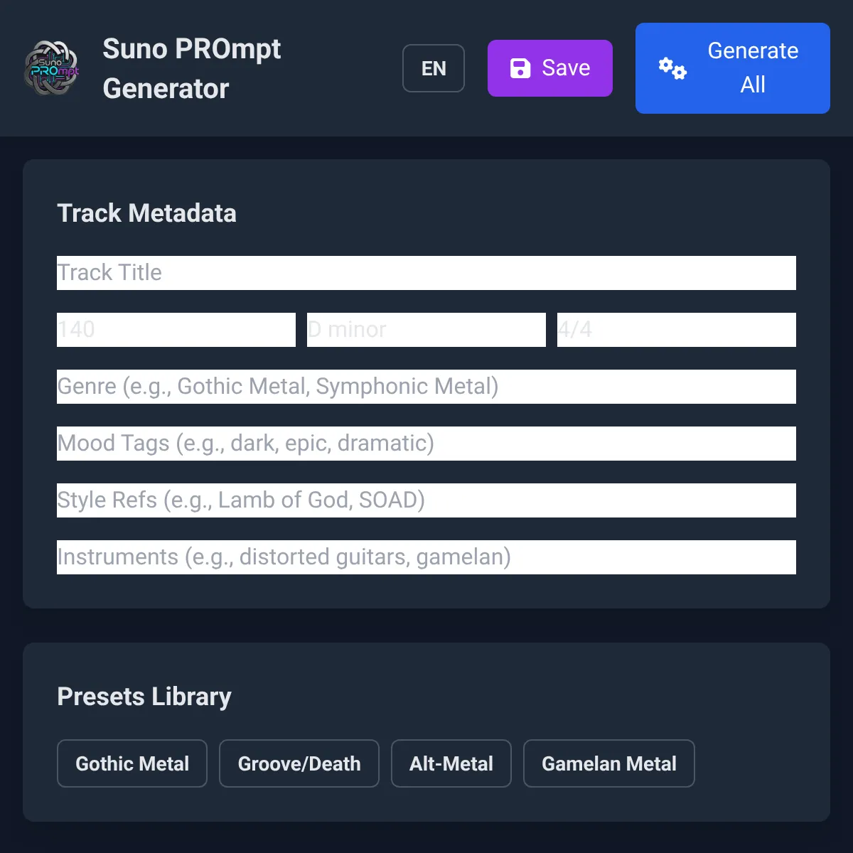 Suno PROmpt Generator