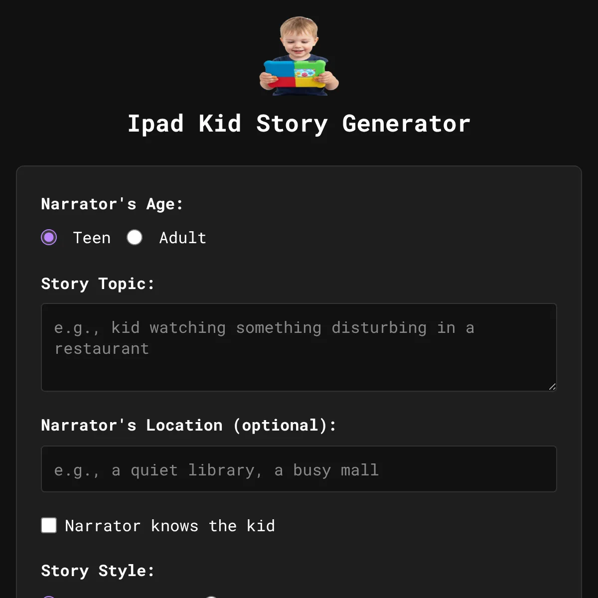 Ipad Kid Story Generator