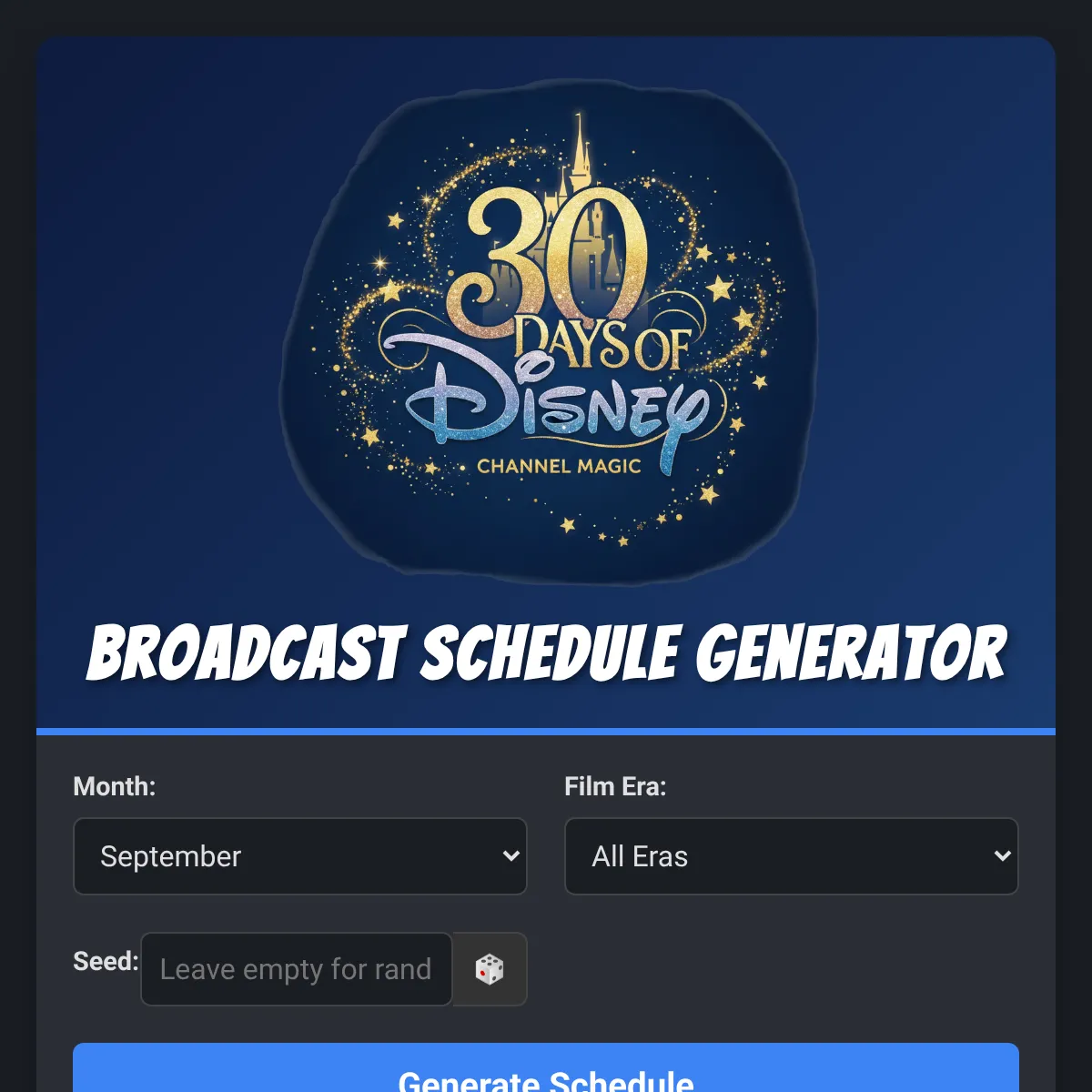 Freeform's 30 Days of Disney Broadcast Schedule Generator