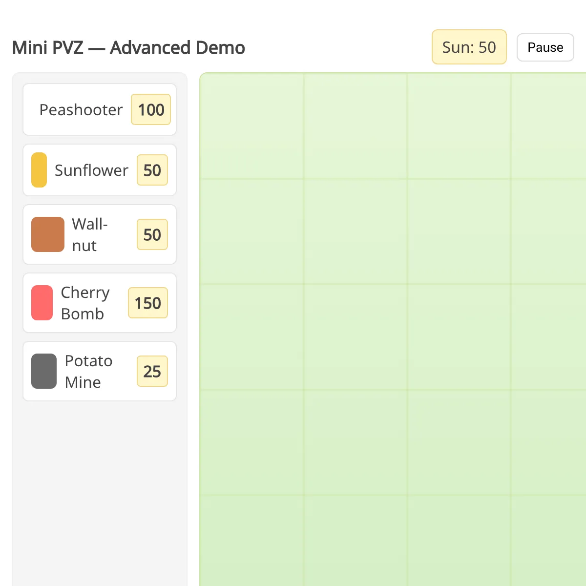 Mini PVZ — Advanced Demo