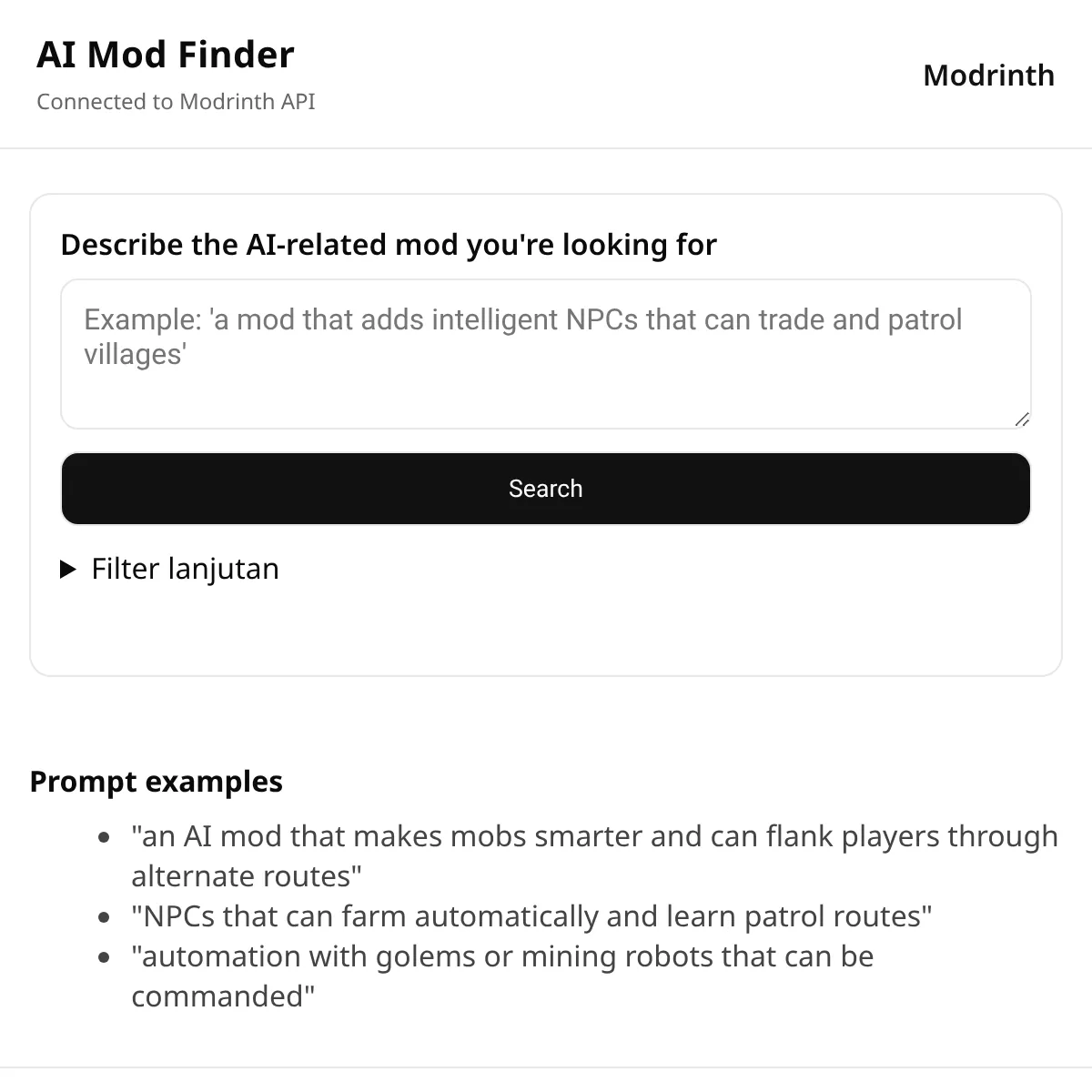 Search MOD minecraft with AI