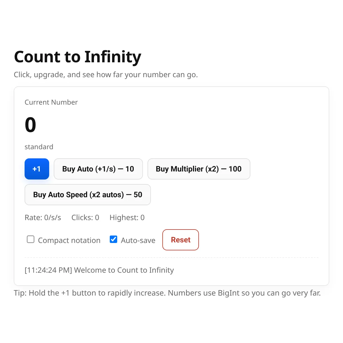 Count to Infinity — Incremental Game