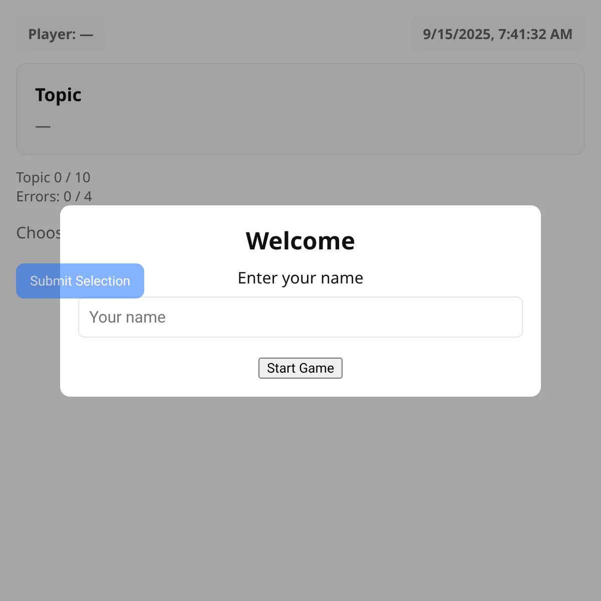 Topic Argument Match Game