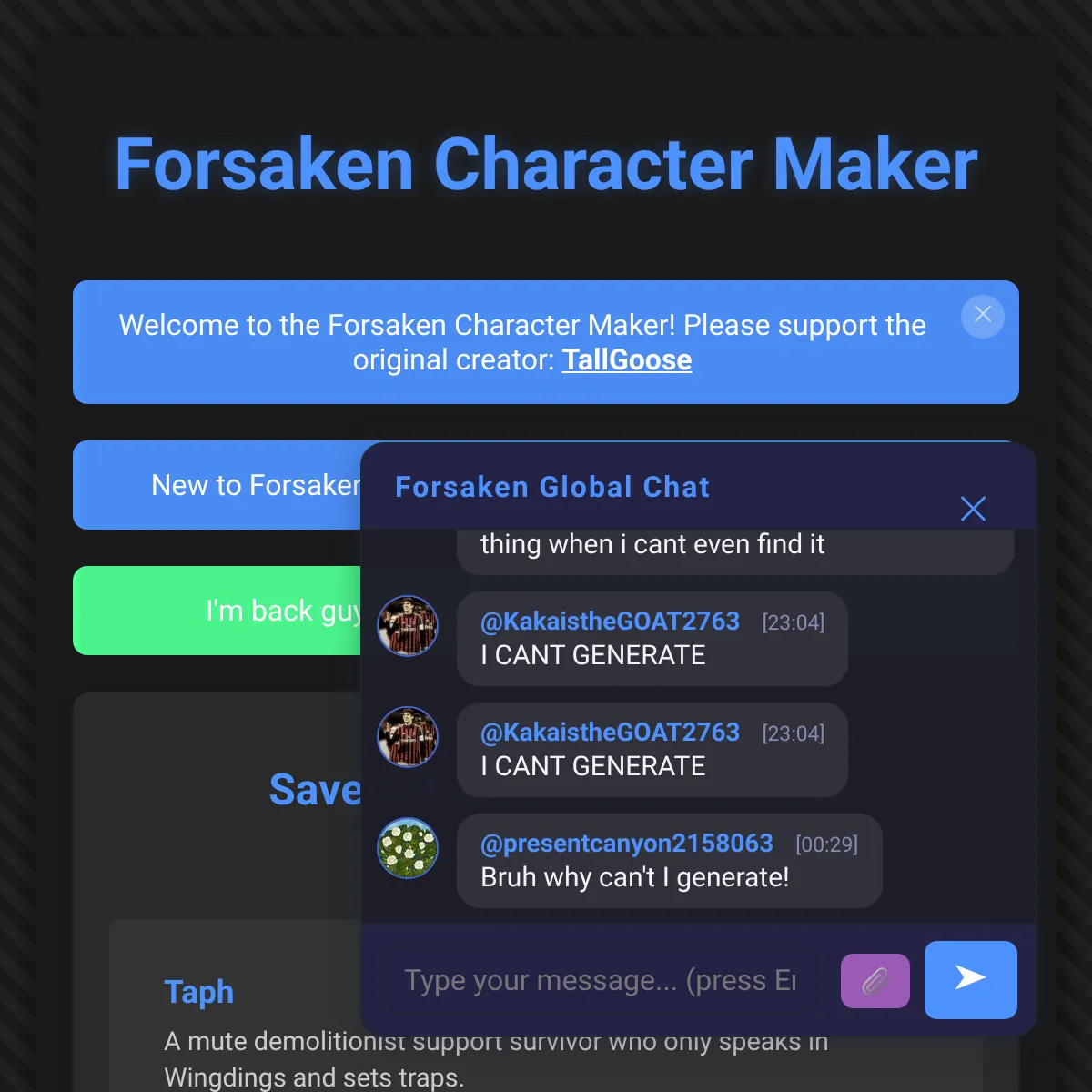 Forsaken Character Maker:Plus(chase theme very very very W.I.P.)
