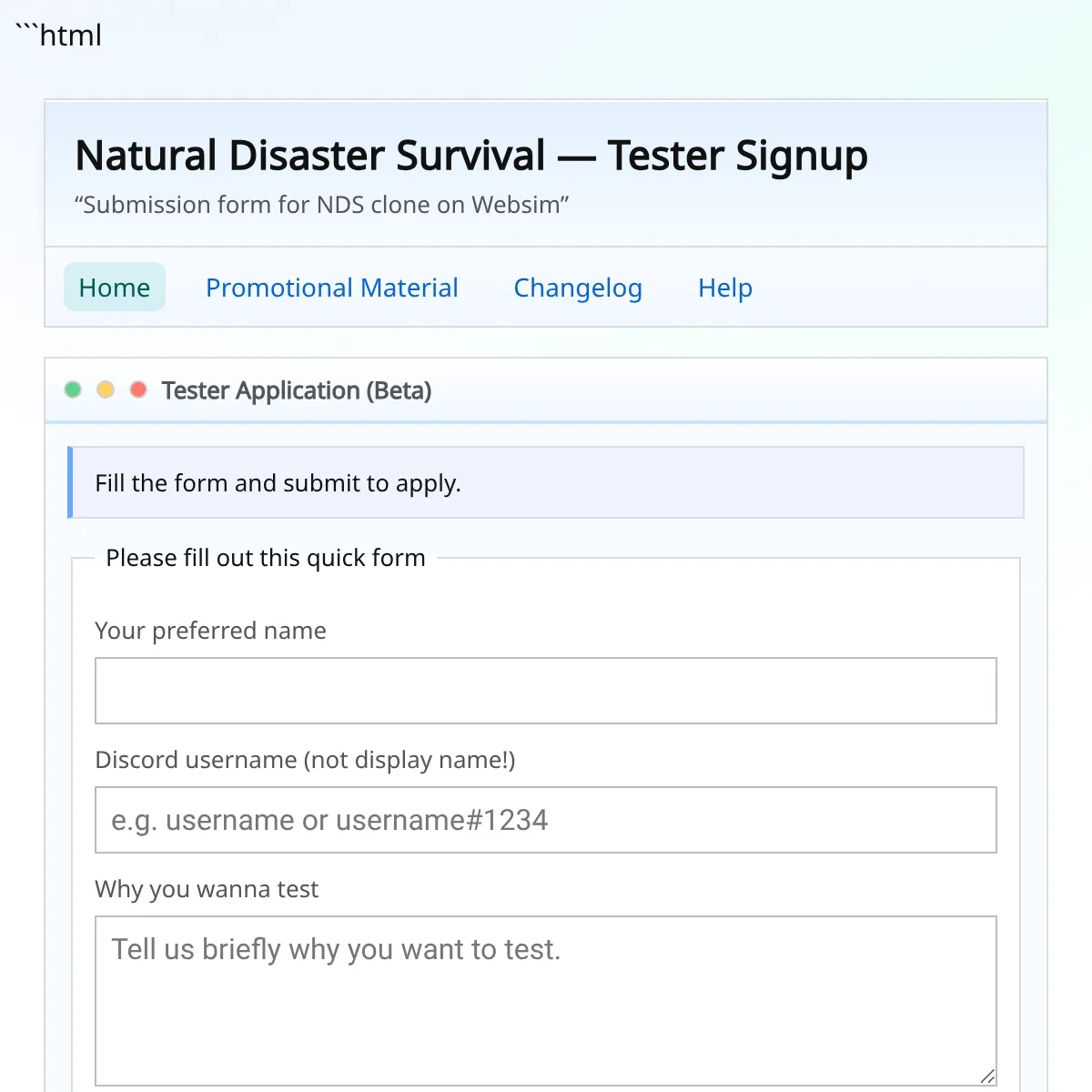 SUBMITA PPLICATIONS - NATURAL DISASTER SURVIVAL TESTING