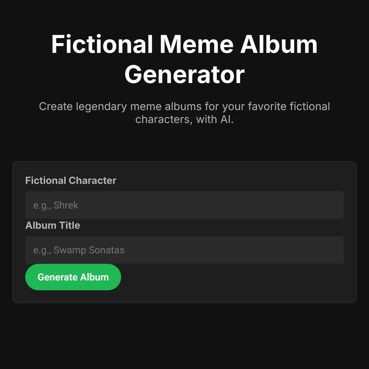 Fictional Meme Album Generator