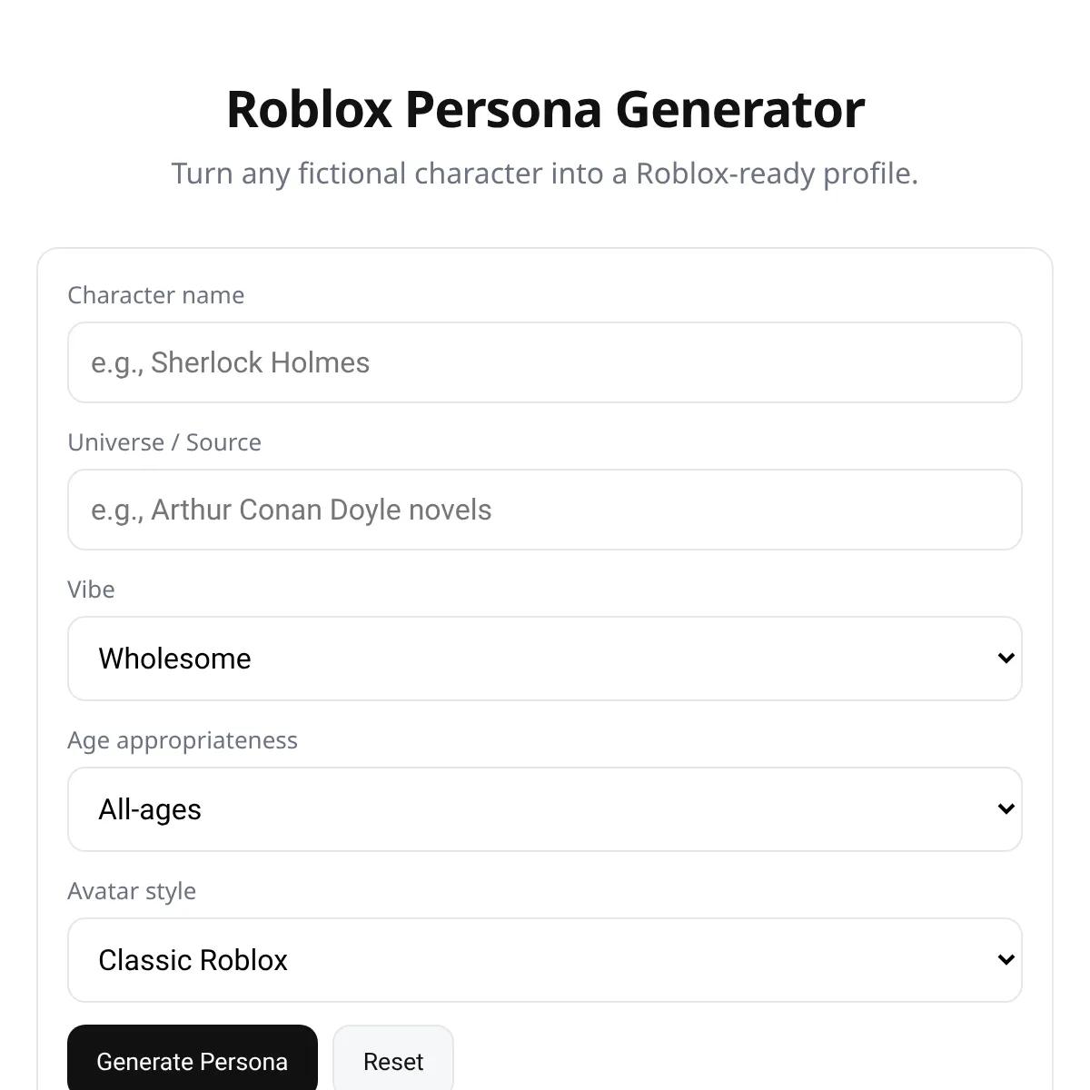 AI Roblox Persona Generator