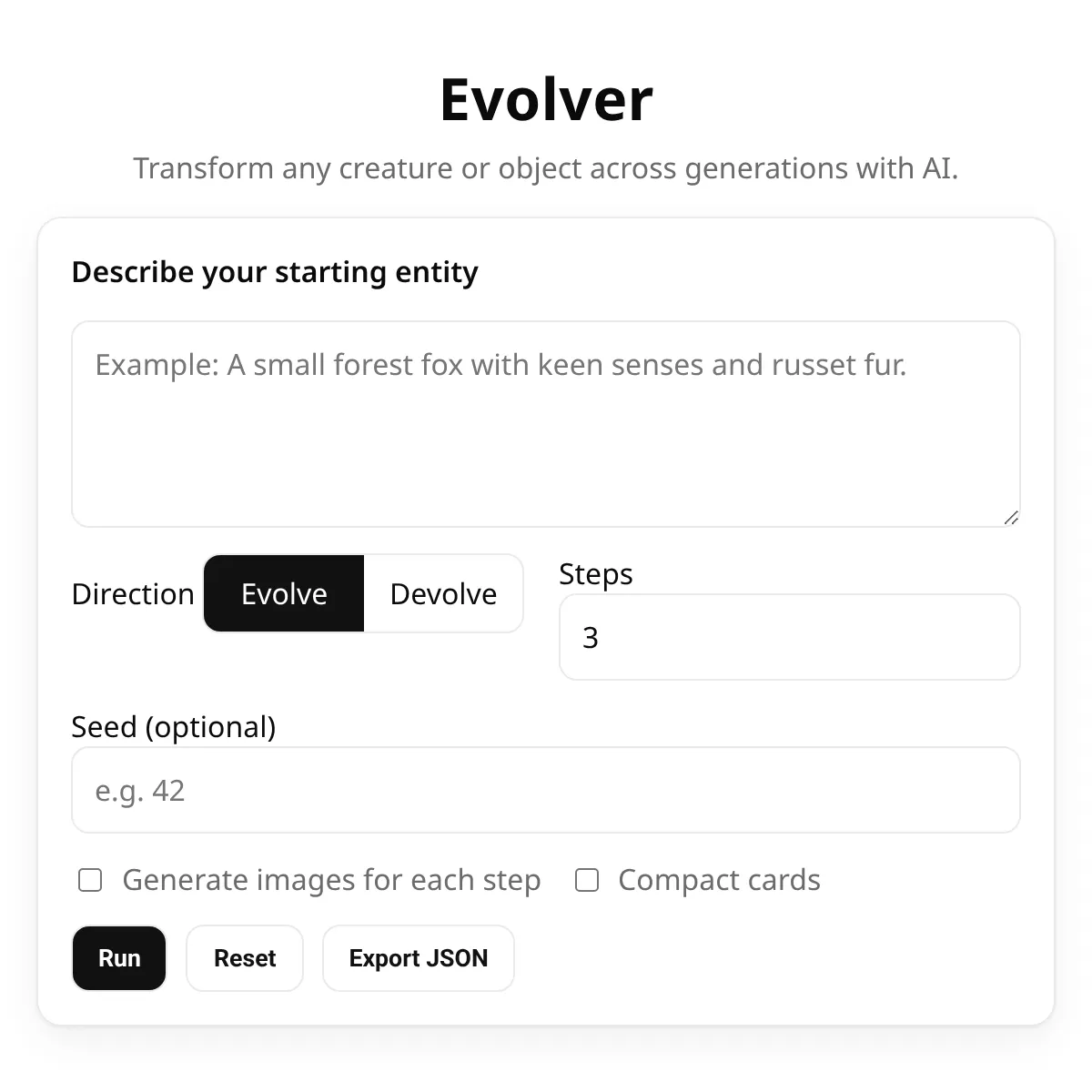 Evolver — AI Creature Evolution & Devolution