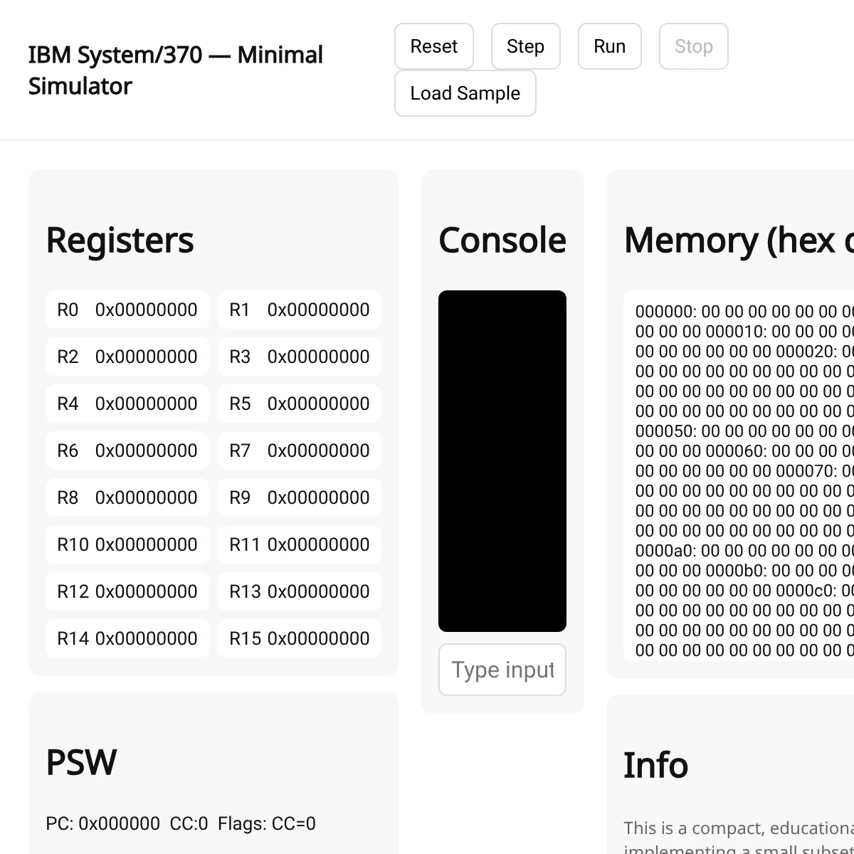 IBM System/370 — Minimal Simulator