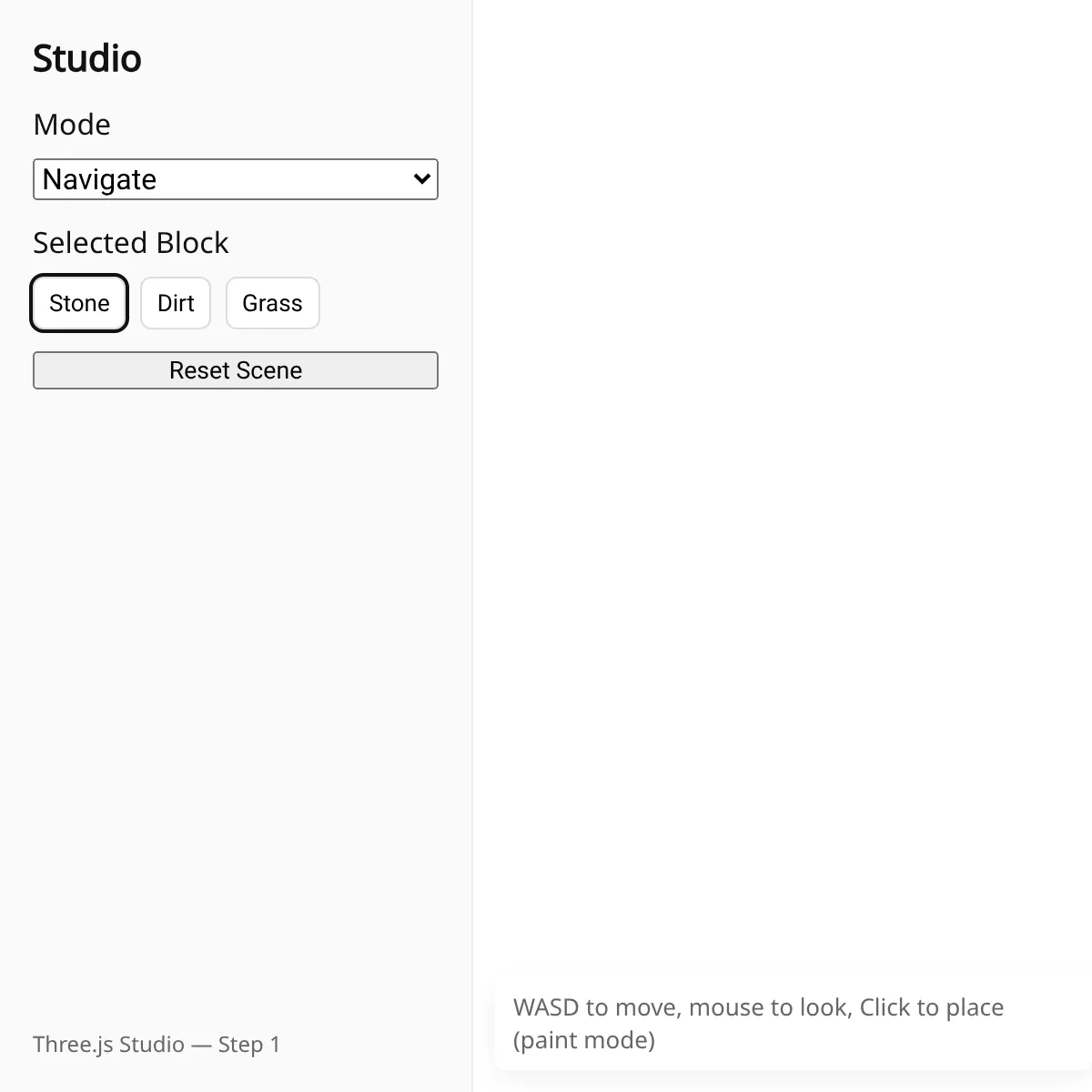 Three.js Studio Engine — Step 1