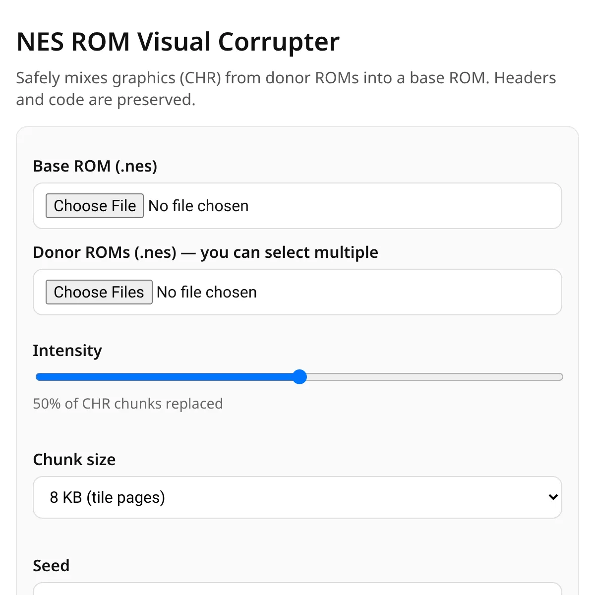 NES ROM Visual Corrupter (CHR-only)