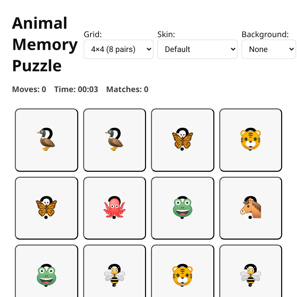 Animal Memory Puzzle