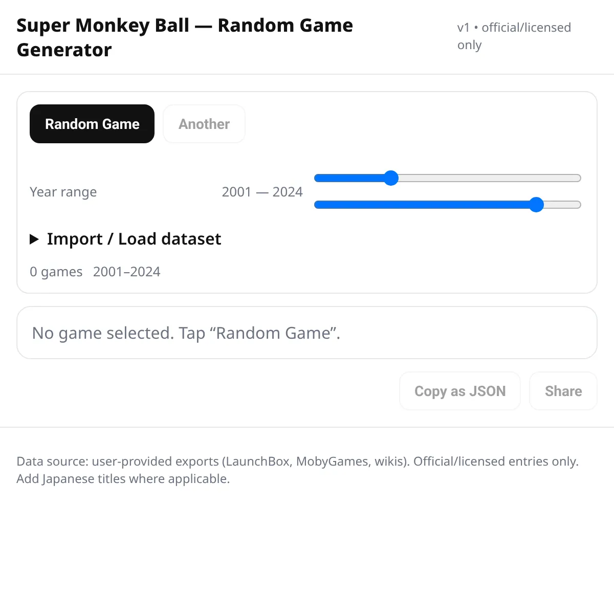 Super Monkey Ball — Random Game Generator (v1)