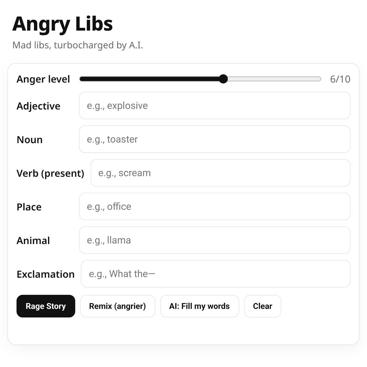 Angry Libs — Mad libs but A.I.
