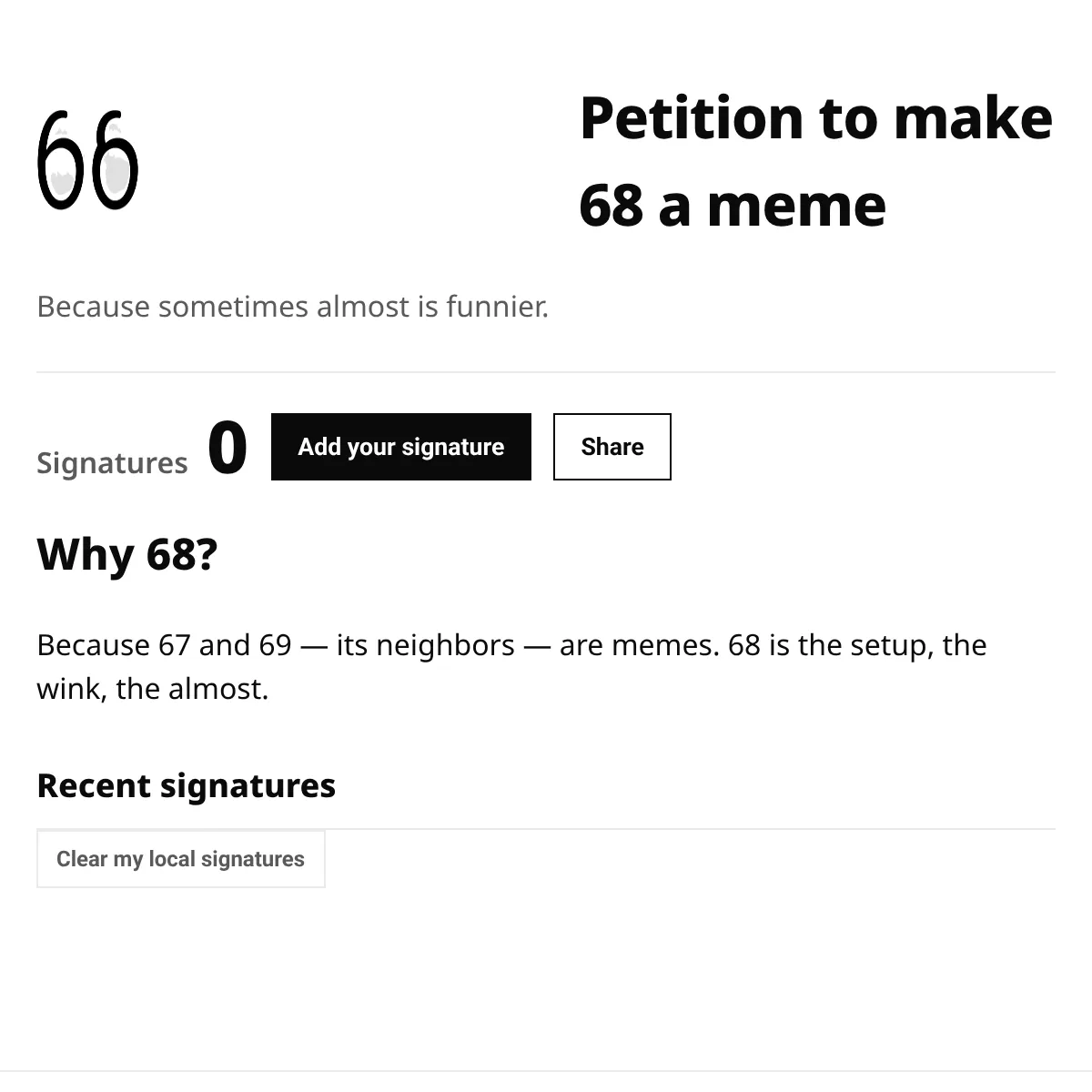 Petition to make 68 a meme